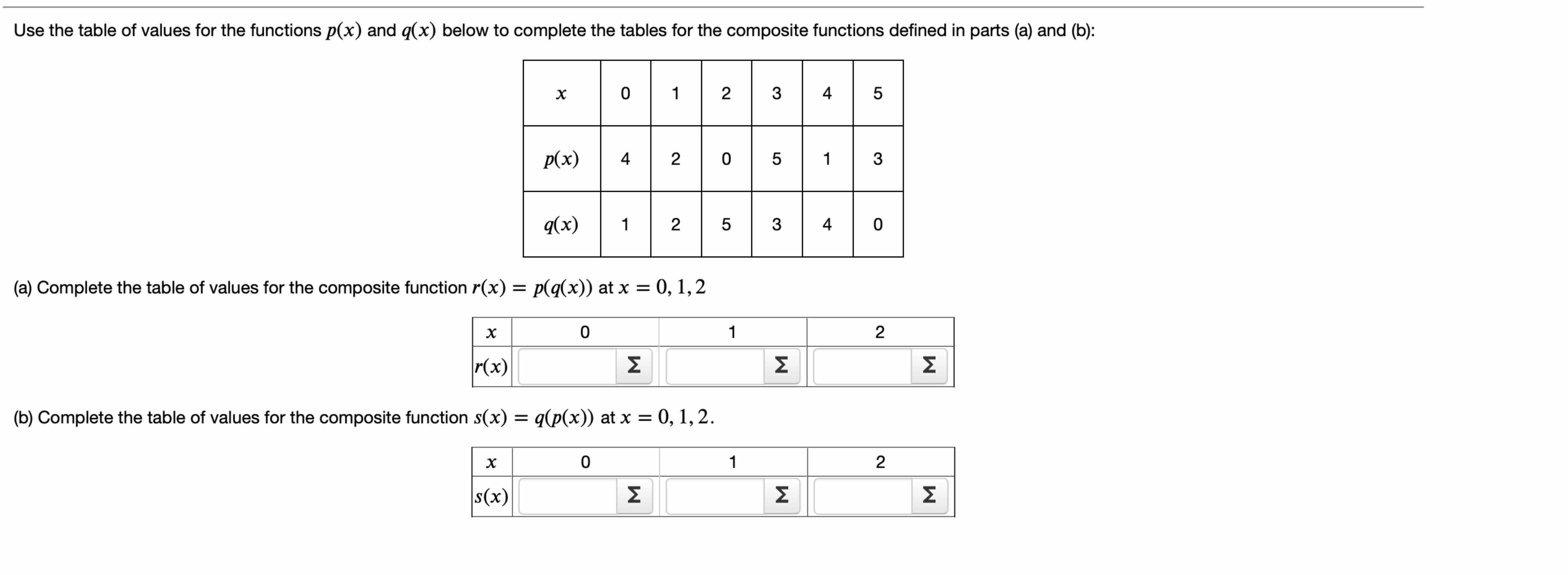 Solved Use The Table Of Values For The Functions P X and