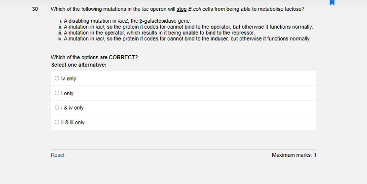 Solved Which of the following mutations in the lac operon | Chegg.com