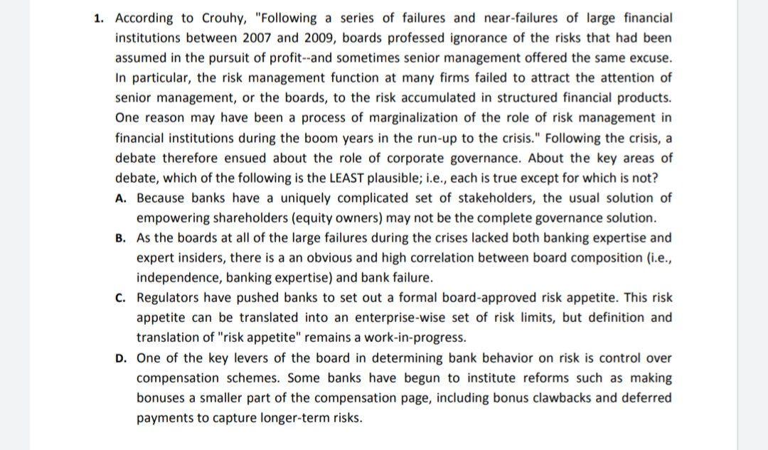 Solved 1. According to Crouhy, "Following a series of | Chegg.com