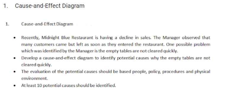 Solved 1. Cause-and-Effect Diagram 1. Cause-and-Effect | Chegg.com