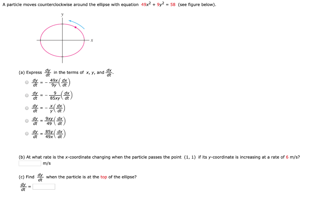 Solved A particle moves counterclockwise around the ellipse | Chegg.com