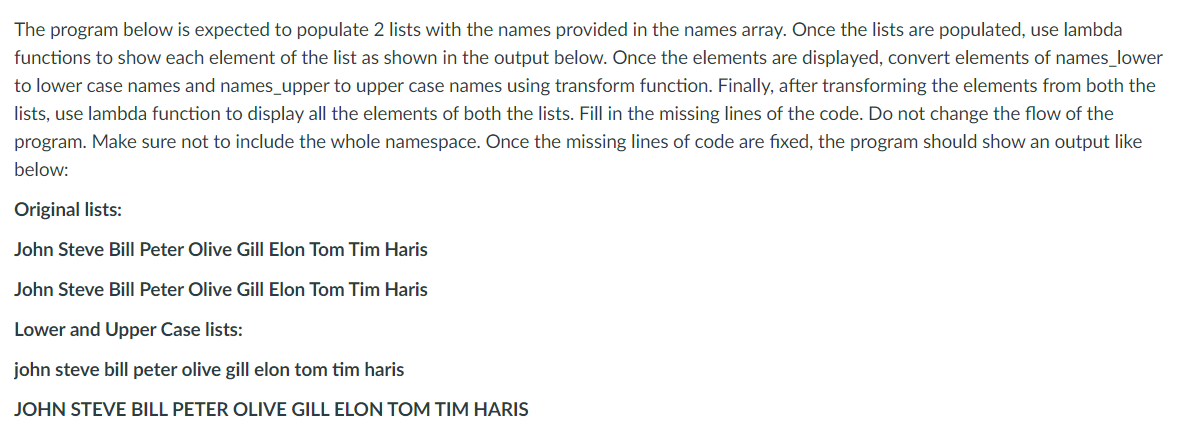Solved The program below is expected to populate 2 lists | Chegg.com