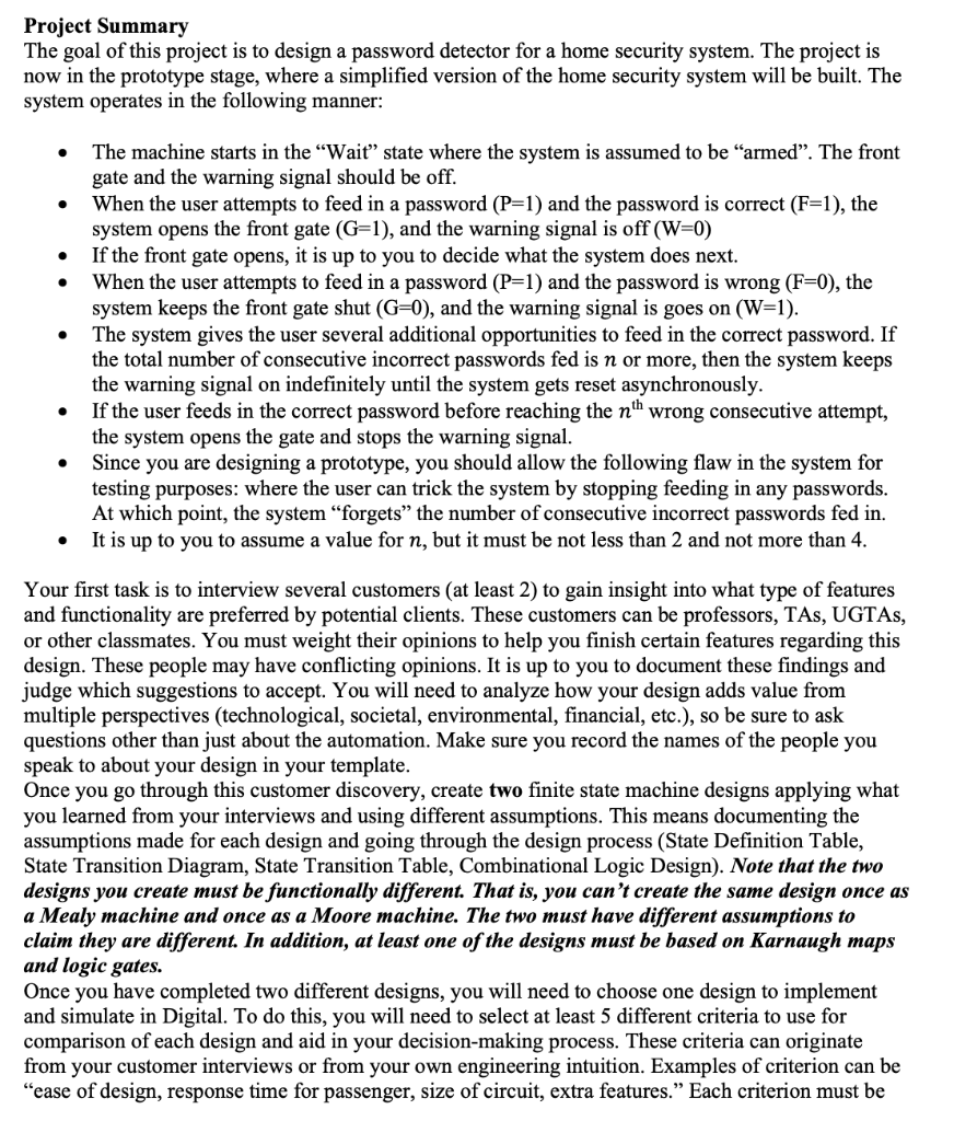 Solved Project Summary The goal of this project is to design | Chegg.com