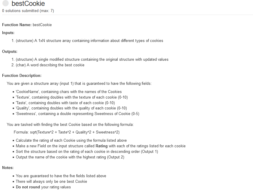 Solved bestCookie O solutions submitted (max: 7) Function | Chegg.com