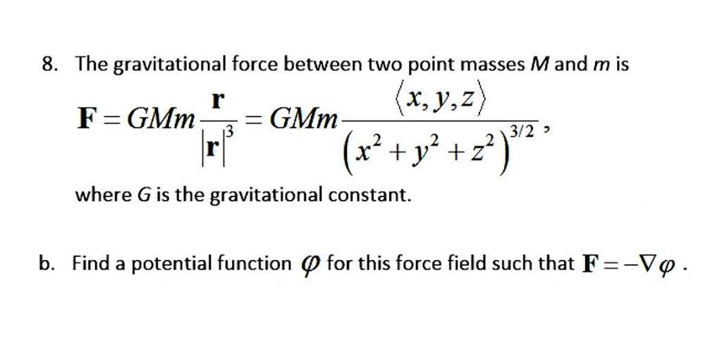 Solved The gravitational force between two point masses M | Chegg.com