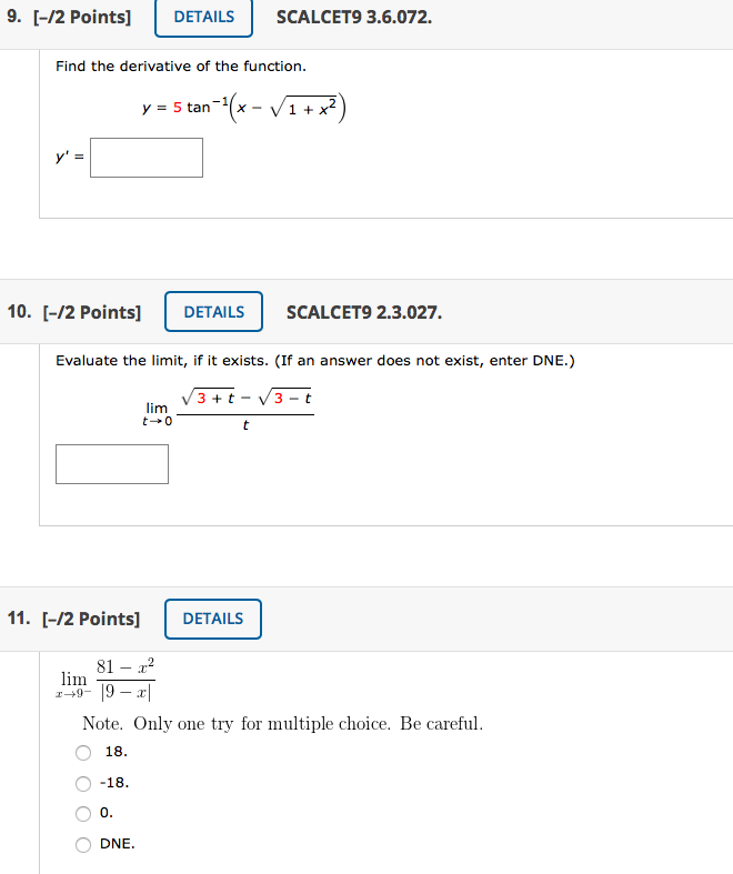 Solved 9. [-12 Points) DETAILS SCALCET9 3.6.072. Find the | Chegg.com