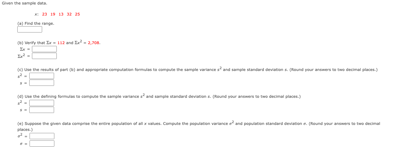Solved Given the sample data. x:2319133225 (a) Find the | Chegg.com
