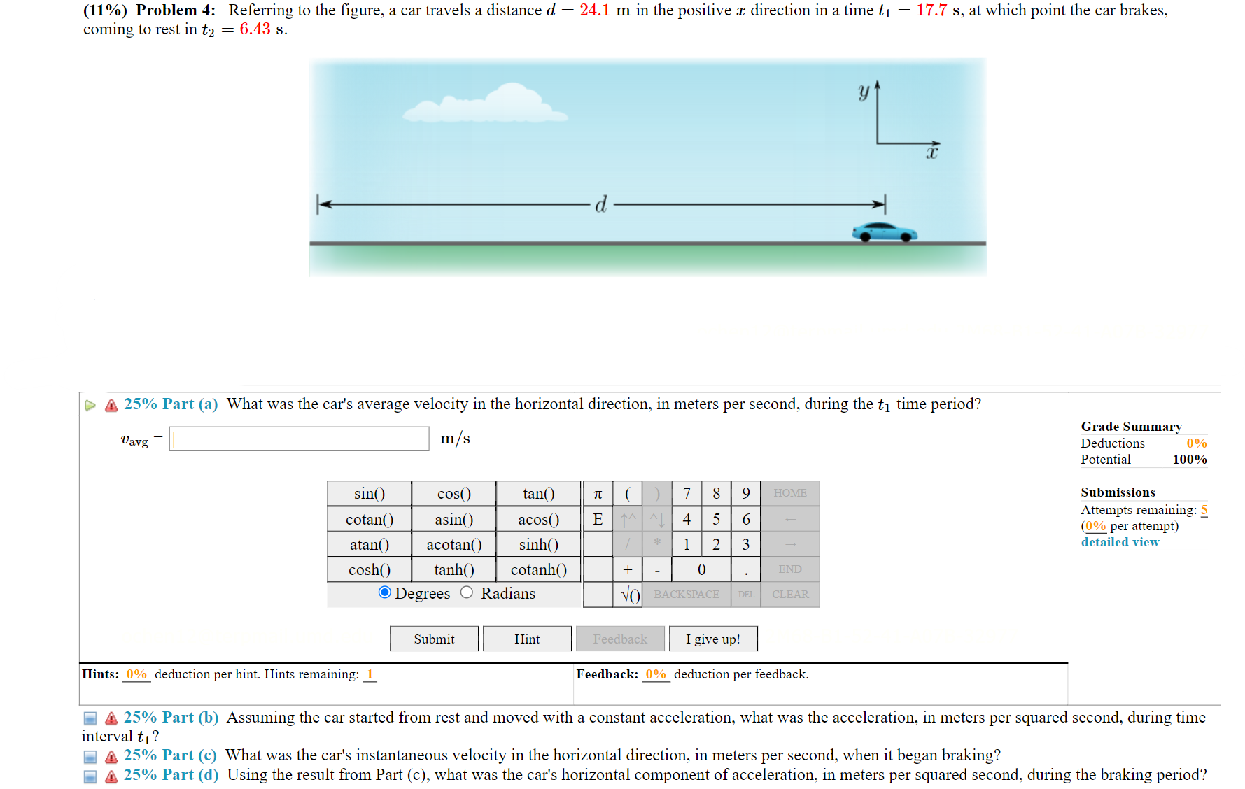 Solved (11\%) Problem 4: Referring to the figure, a car | Chegg.com