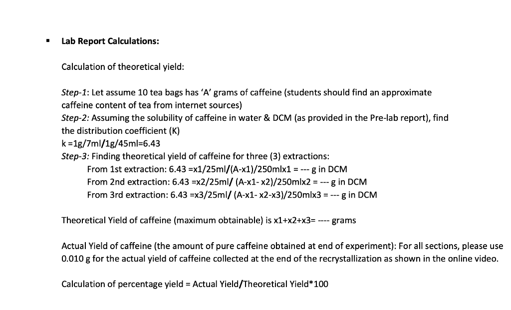 Lab Report Calculations: Calculation of theoretical | Chegg.com