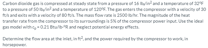 Solved Carbon dioxide gas is compressed at steady state from | Chegg.com