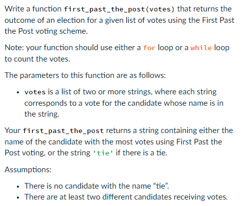 Solved Example of a First Past the Post voting scheme | Chegg.com