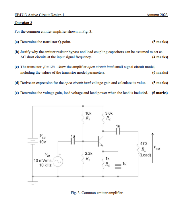 Solved EE4313 ﻿Active Circuit Design 1Autumn 2023Question | Chegg.com
