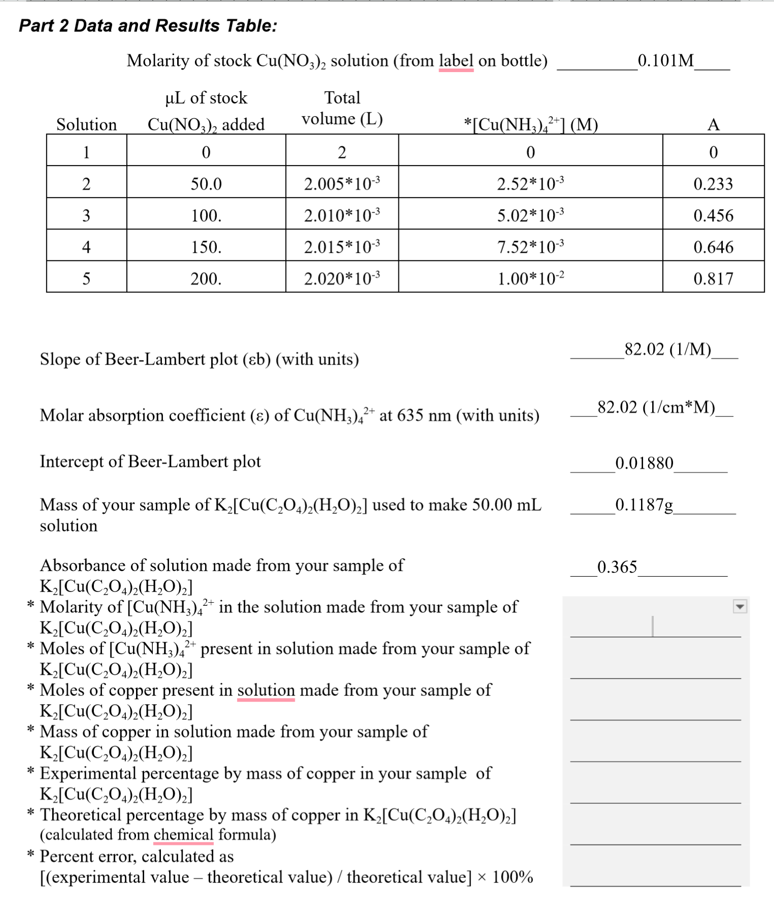 Solved Please help me fill out the blank spaces:Part 2 ﻿Data | Chegg.com