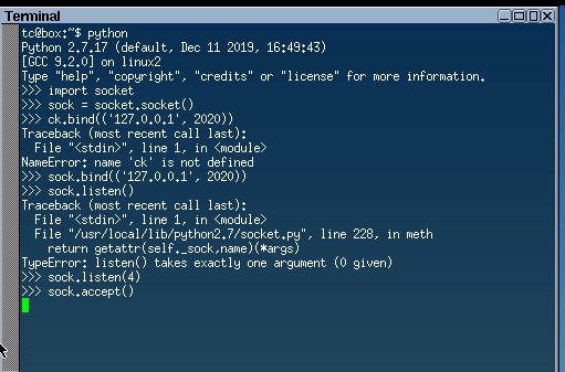 OOX Terminal tc@box: $ python Python 2.7.17 (default, | Chegg.com