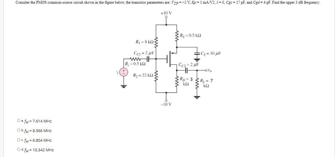 Solved Consider the PMOS common-source circuit shown in the | Chegg.com