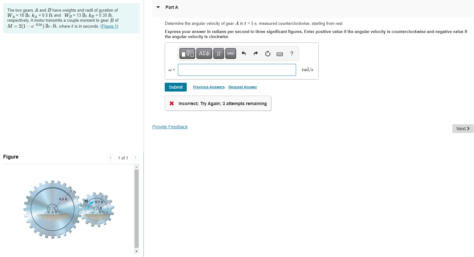 Solved The two gears A and B have weights and radii of | Chegg.com