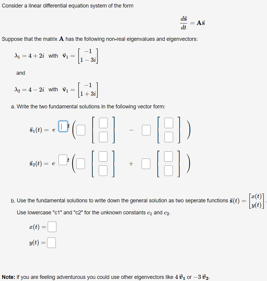 Solved Consider a linear differential equation system of the | Chegg.com