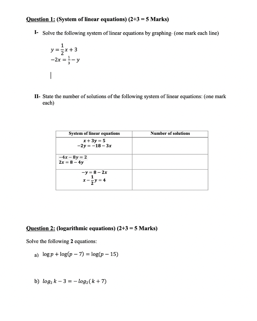 Solved Question 1: (System of linear equations) (2+3 = 5 | Chegg.com
