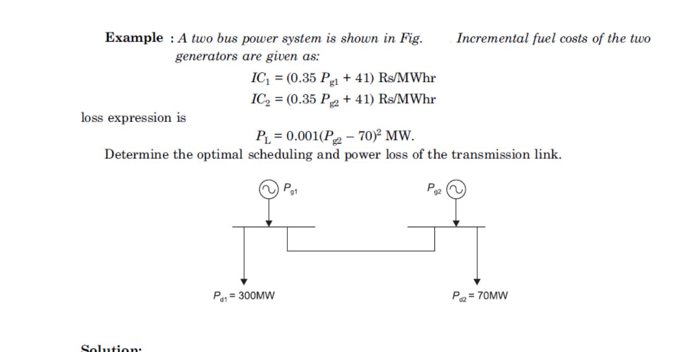 Solved Example : A two bus power system is shown in Fig. | Chegg.com