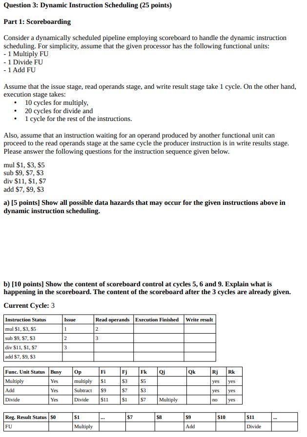 Question 3 Dynamic Instruction Scheduling 25