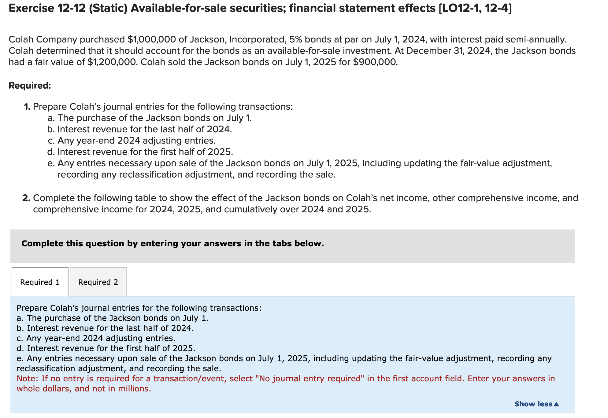 Solved Exercise 12-12 (Static) Available-for-sale | Chegg.com