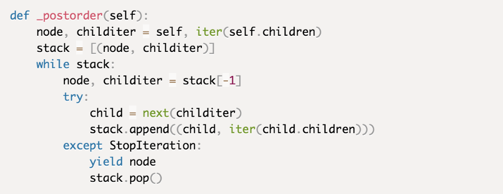 Solved def _postorder(self): self, iter(self.children) node, | Chegg.com