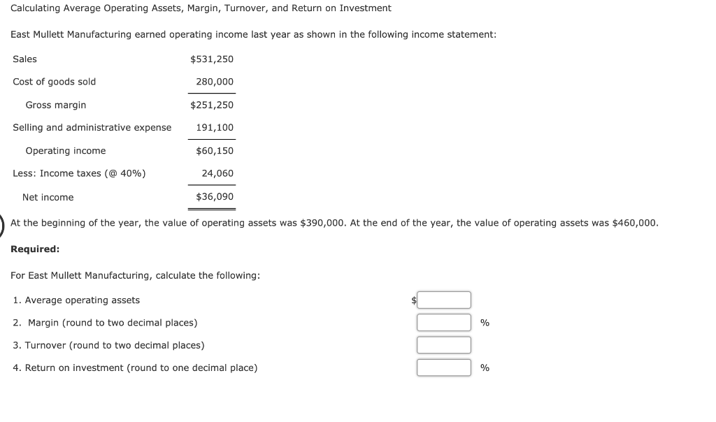 Solved Calculating Average Operating Assets, Margin, | Chegg.com