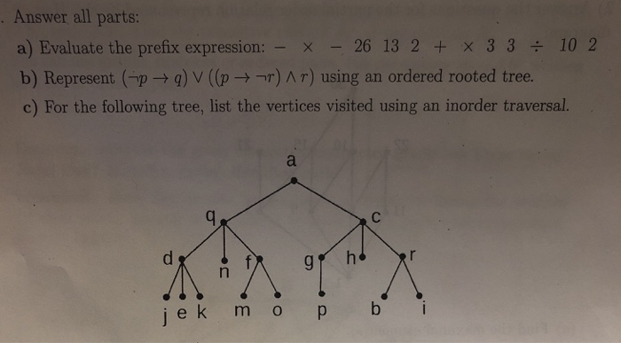 Solved Answer all parts: a) Evaluate the prefix | Chegg.com