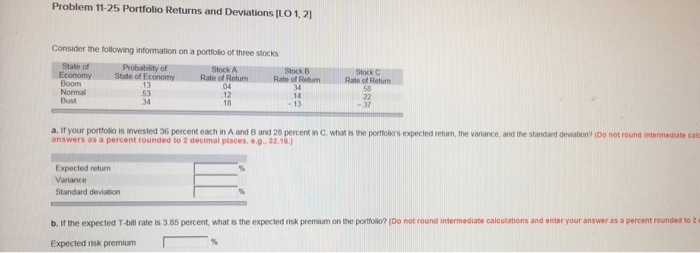 Solved Problem 11-25 Portfolio Returns and Deviations ILO | Chegg.com