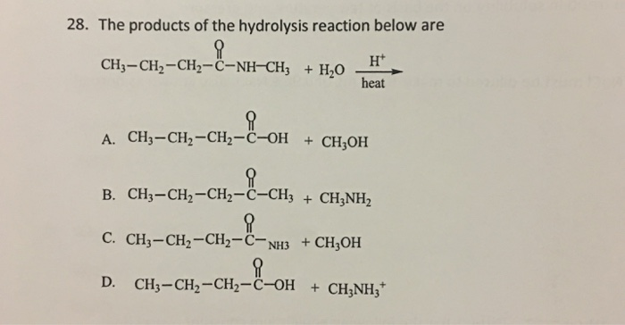 Solved 28. The products of the hydrolysis reaction below are | Chegg.com