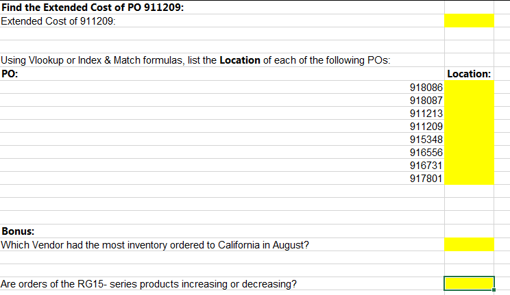 Find the Extended Cost of PO 911209: Extended Cost of | Chegg.com