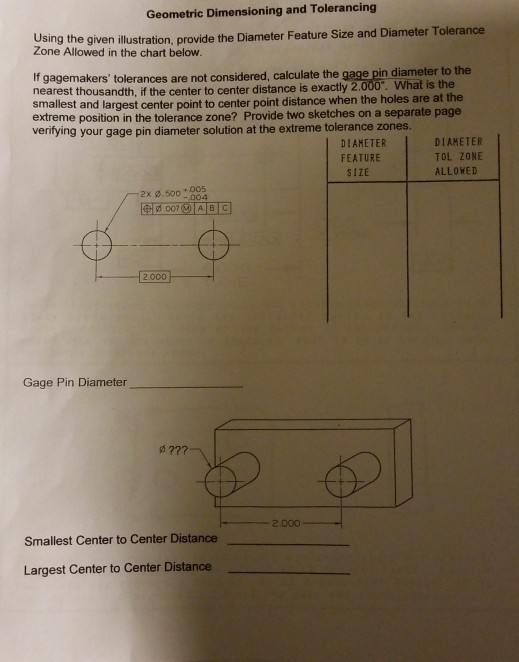 Provide the diameter feature size and diameter | Chegg.com