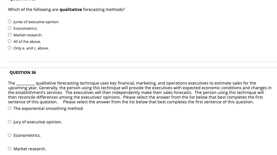 Solved Which of the following are quantitative forecasting | Chegg.com