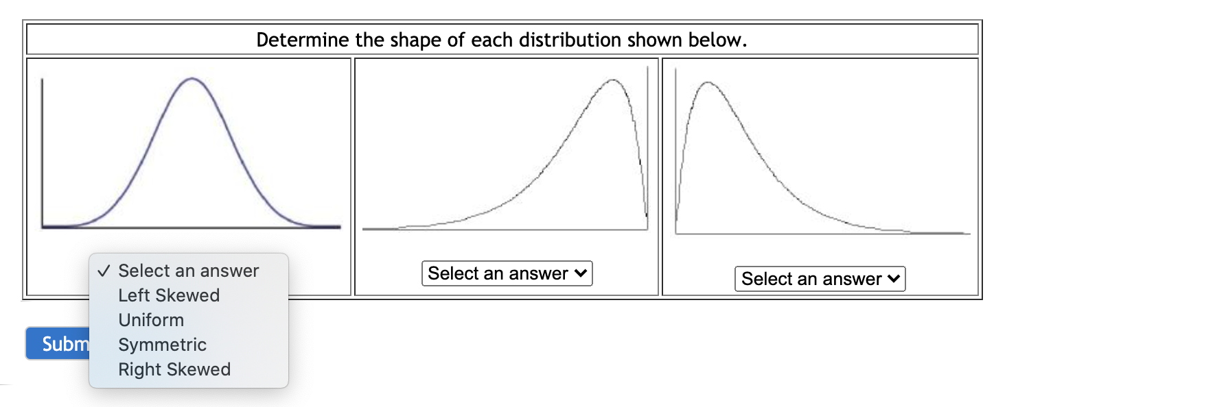 Solved Determine the shape of each distribution shown below. | Chegg.com