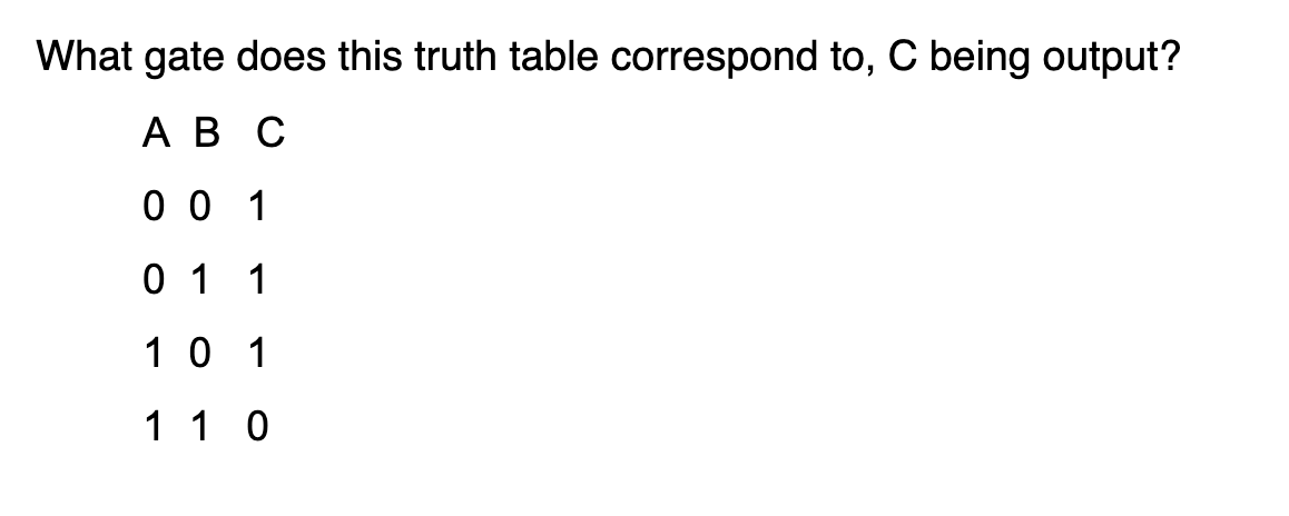 Solved What gate does this truth table correspond to, C | Chegg.com
