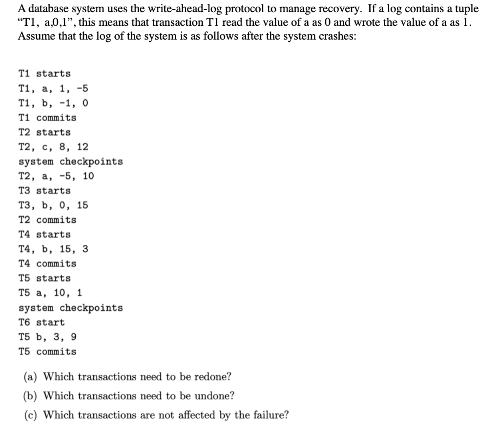 Solved A database system uses the write-ahead-log protocol | Chegg.com