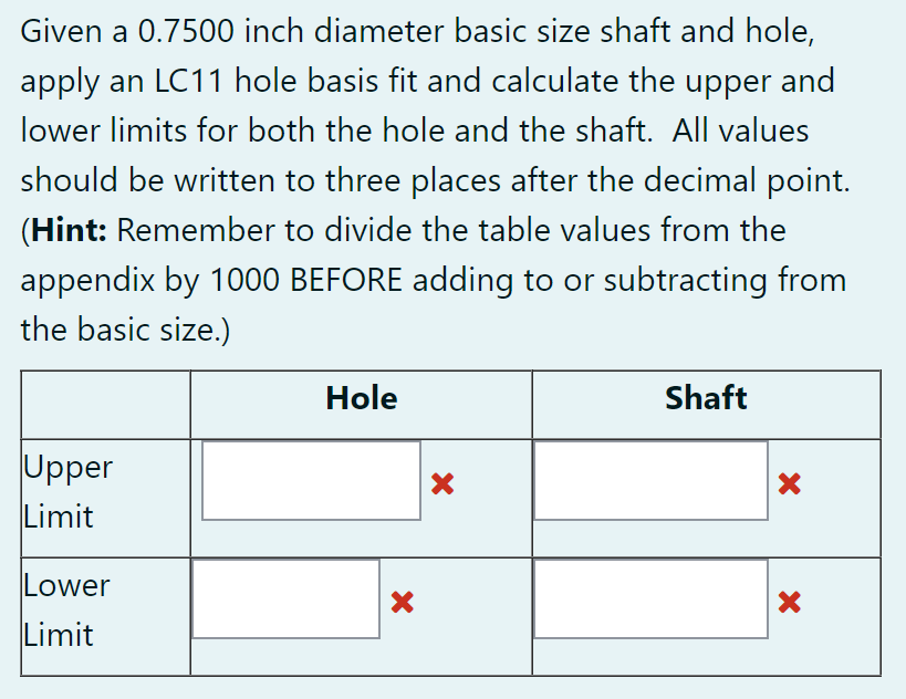 Solved Given a 0.2500 inch diameter basic size shaft and | Chegg.com