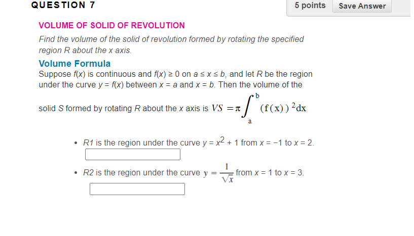 Solved VOLUME OF SOLID OF REVOLUTION Find the volume of the | Chegg.com