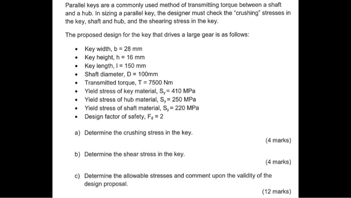 Solved Parallel keys are a commonly used method of | Chegg.com