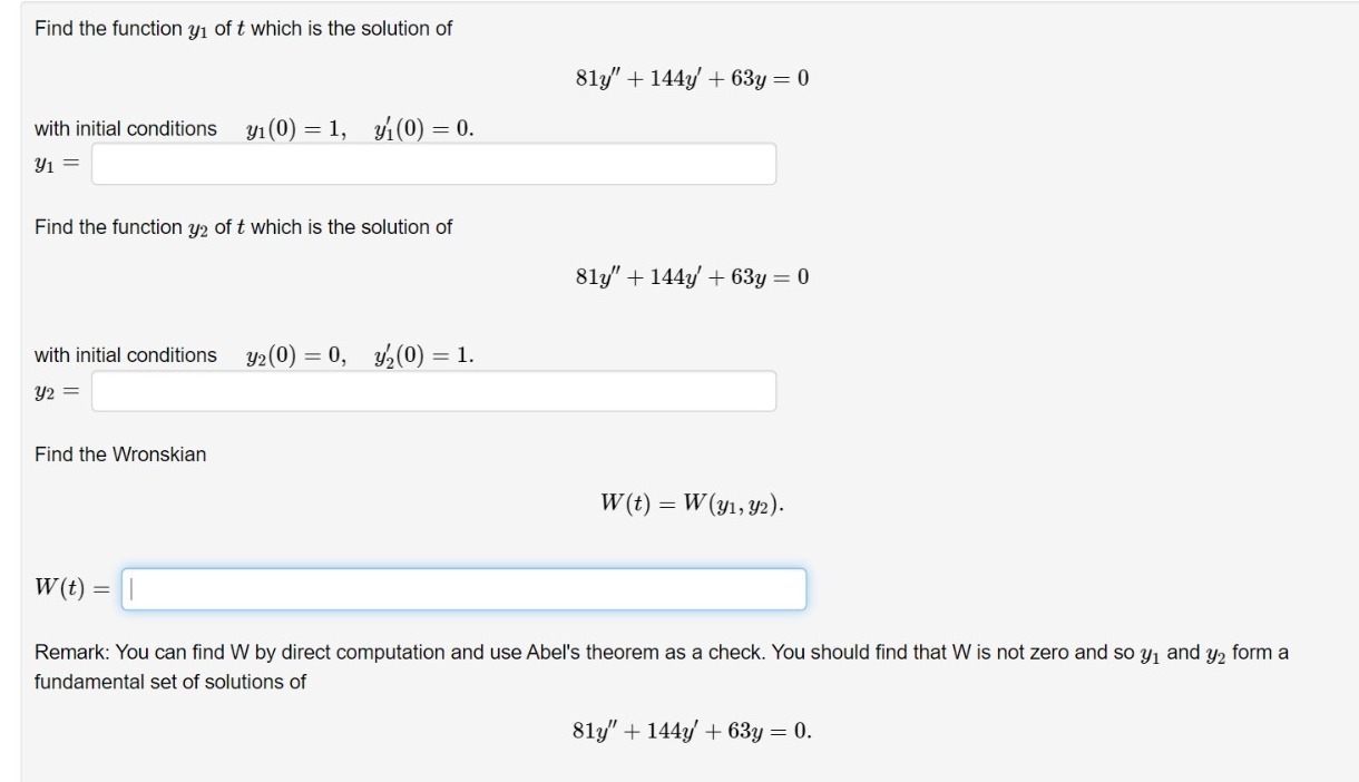 Solved Find the function y1 of t which is the solution of | Chegg.com