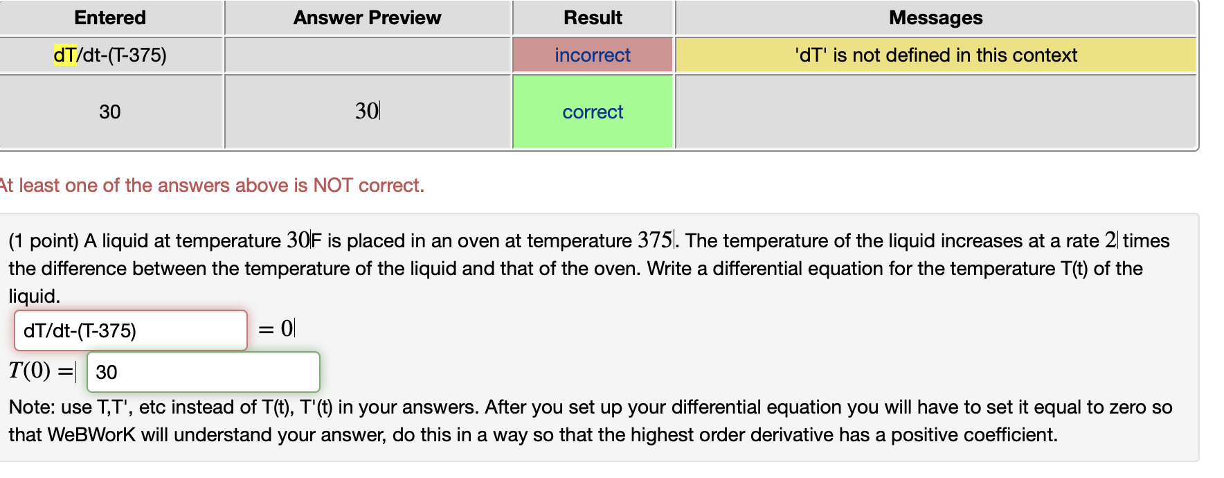 Solved Entered Answer Preview Result Messages 'dT' is not | Chegg.com