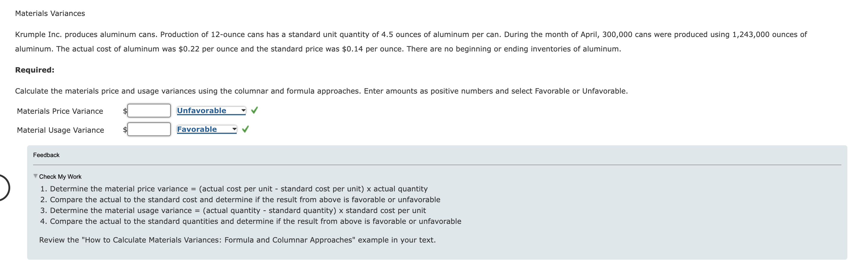 Solved Required Materials Price Variance Material Usage Chegg