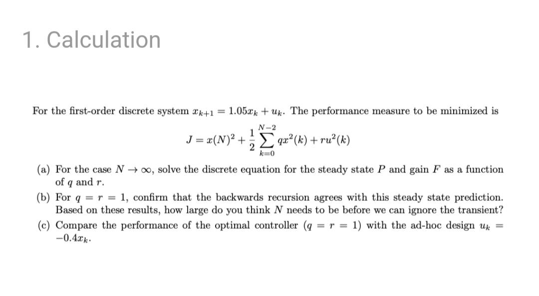 Solved 1. Calculation For the first-order discrete system | Chegg.com