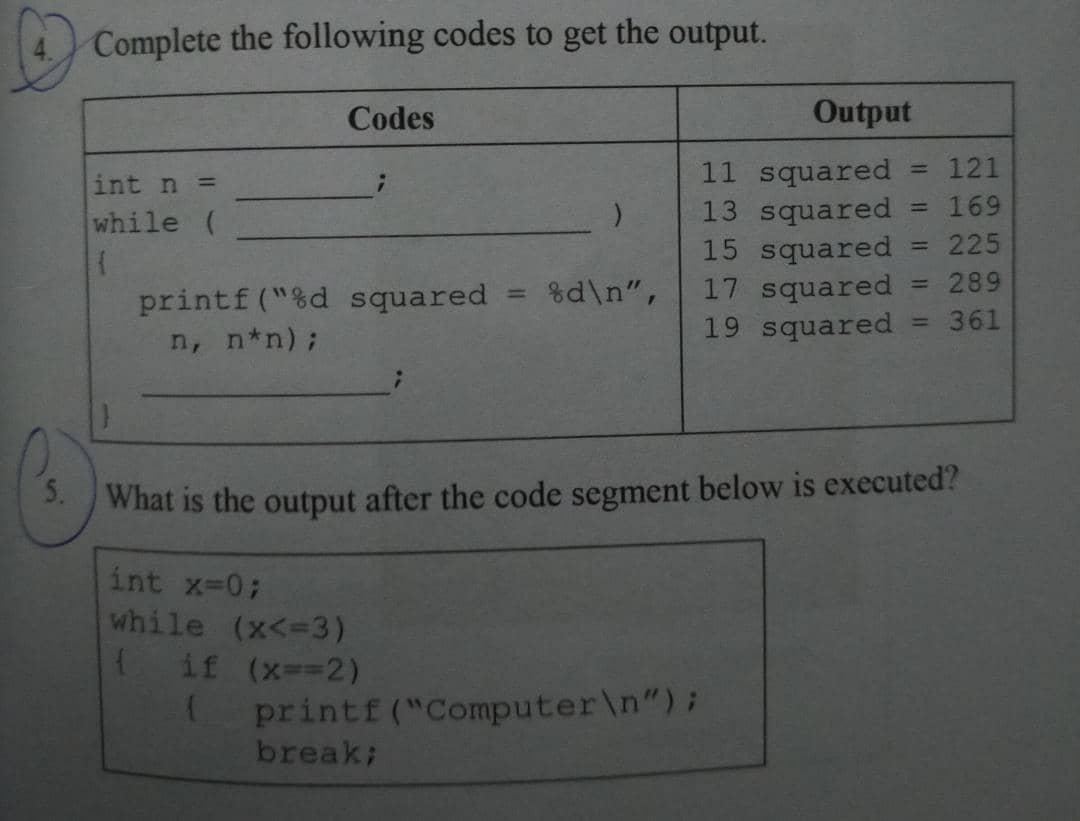 Solved Complete the following codes to get the output. Codes | Chegg.com