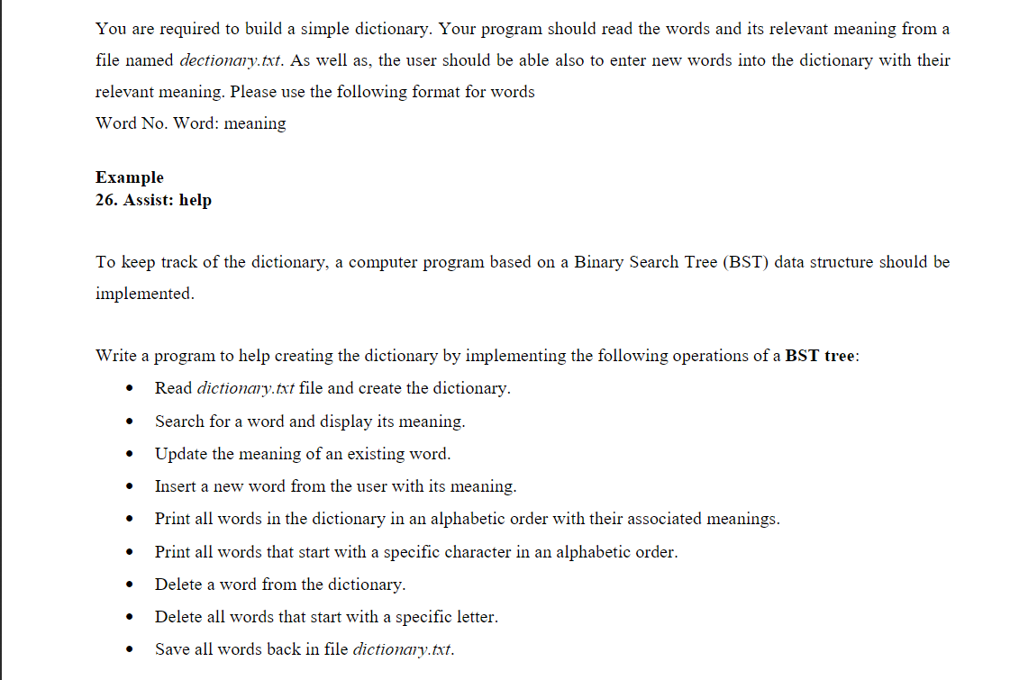 Solved You are required to build a simple dictionary. Your | Chegg.com