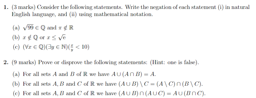 Solved 1. (3 marks) Consider the following statements. Write | Chegg.com