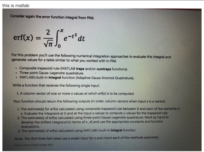 Solved this is matlab Consider again the error function | Chegg.com