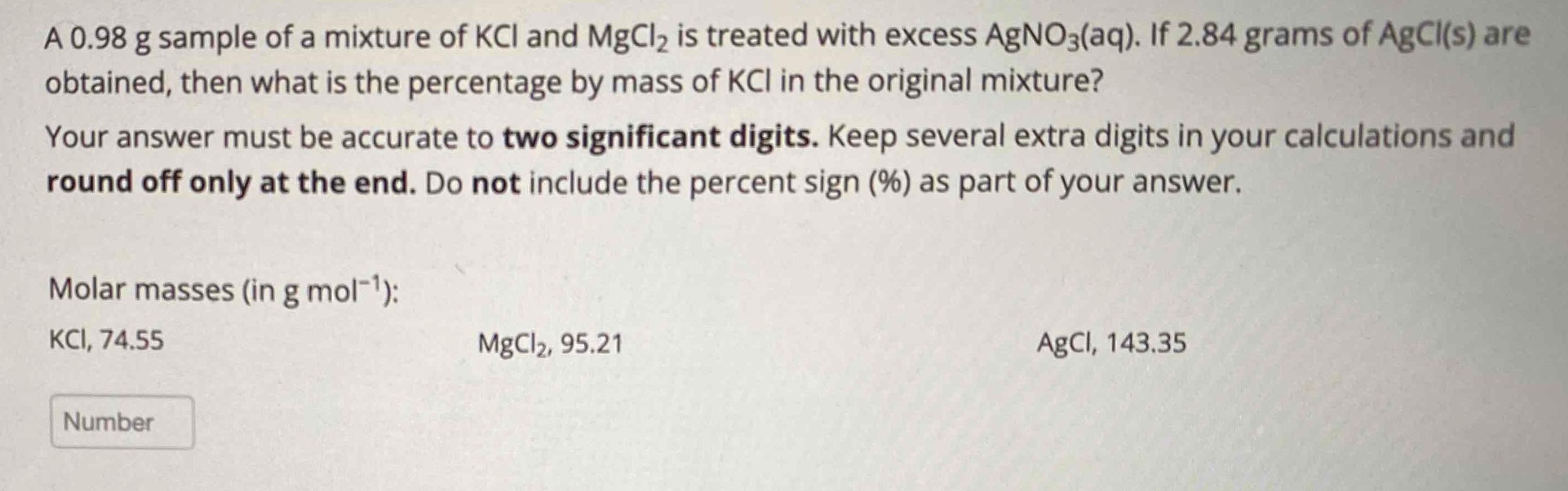 Solved obtained, then what is the percentage by mass of KCl | Chegg.com