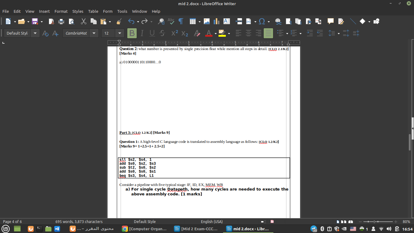 Solved mid 2.docx - LibreOffice Writer File Edit View Insert | Chegg.com