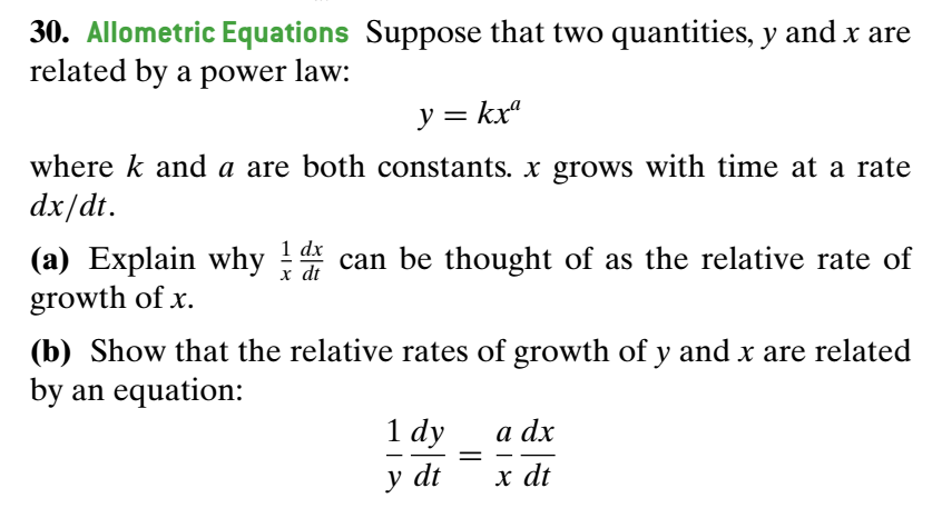 Solved 30. Allometric Equations Suppose that two quantities, | Chegg.com